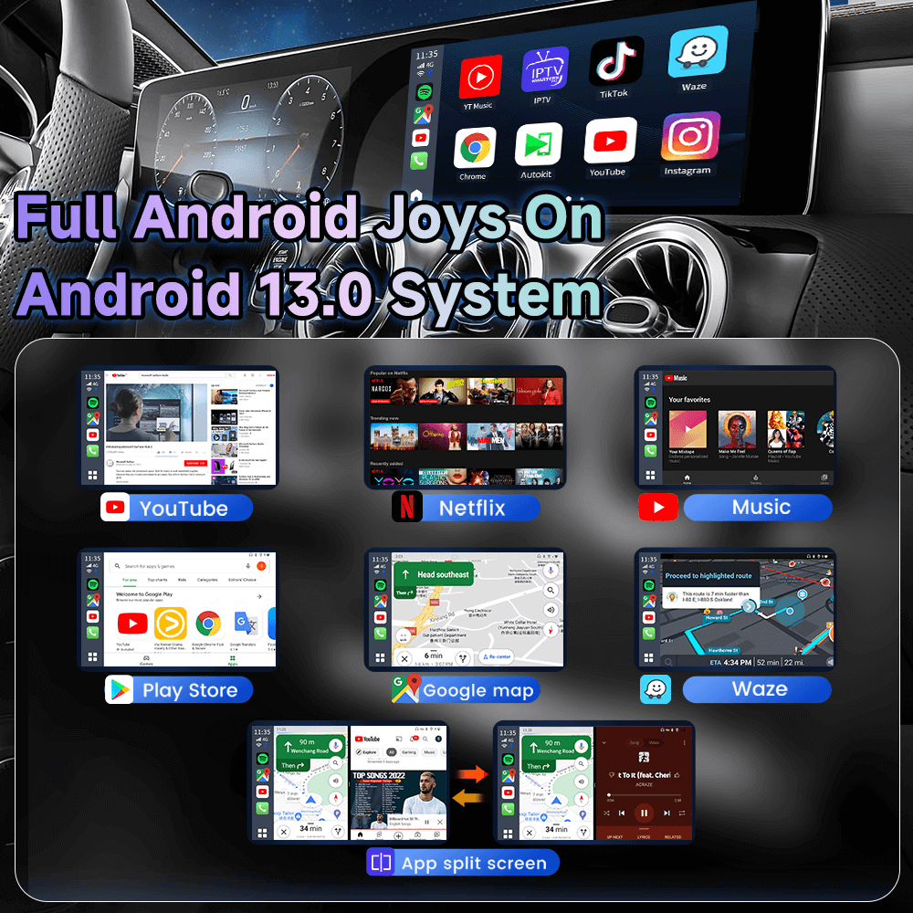 Tbox Led Multimedia Video Android13 AI Box Wireless CarPlay & Android ...